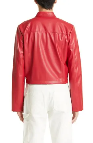 Mowalola Cross Faux Leather Biker Jacket In Red 3316 Cc - 70% Off